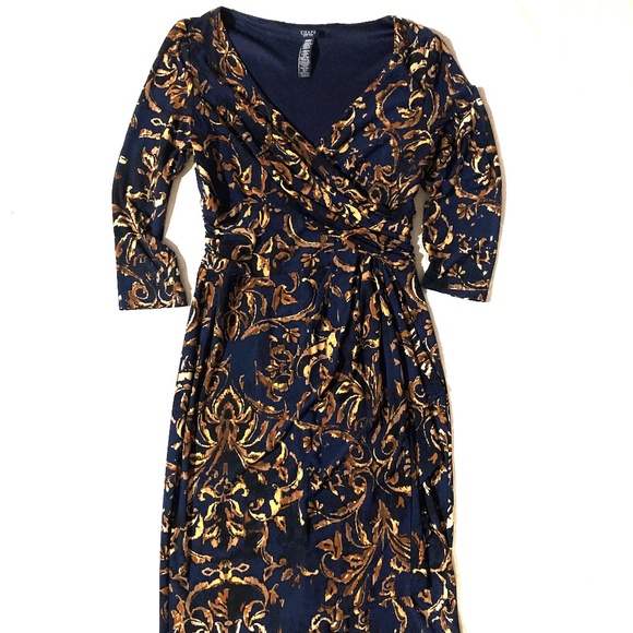 Chaps | Dresses | Euc Chaps Faux Wrap Ruffled Stretch Dress | Poshmark